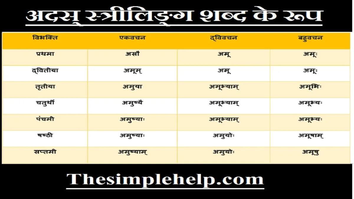 अदस् स्‍त्रीलिङ्ग शब्द के रूप | Adas Striling ke shabd roop in Sanskrit