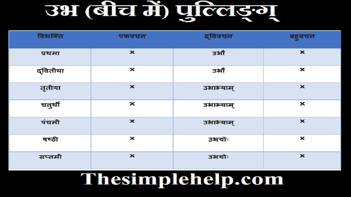 उभ शब्द के पुल्लिङ्ग् शब्द रूप | ubh shabd ke pulling shabd roop