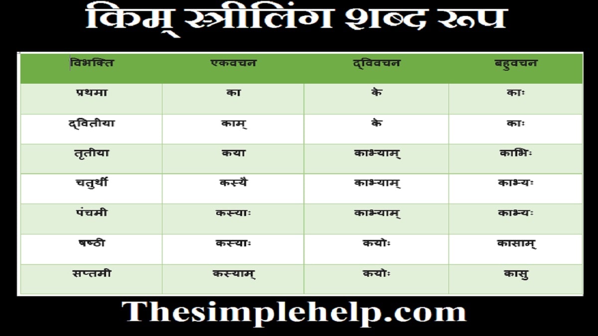 किम् शब्द के स्त्रीलिंग शब्द रूप | Kim ke Striling shab roop in sanskrit