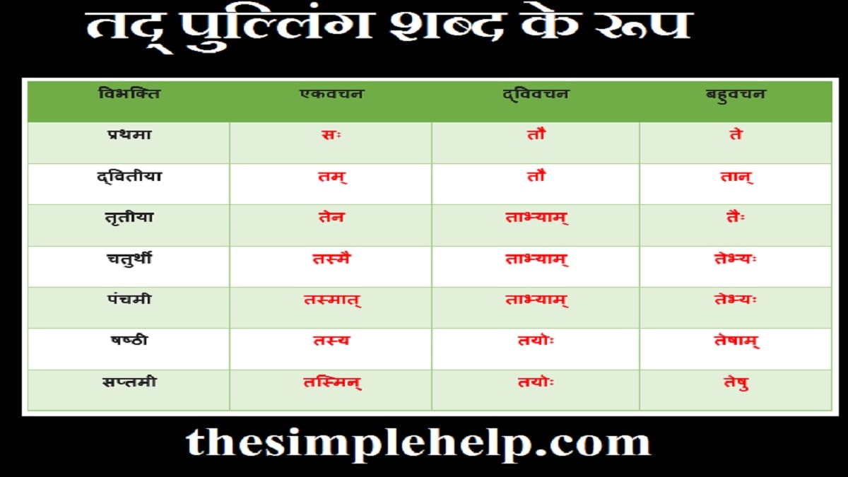 तद् शब्द के पुल्लिंग शब्द रूप | tad shabd ke pulling shabd roop in sanskrit